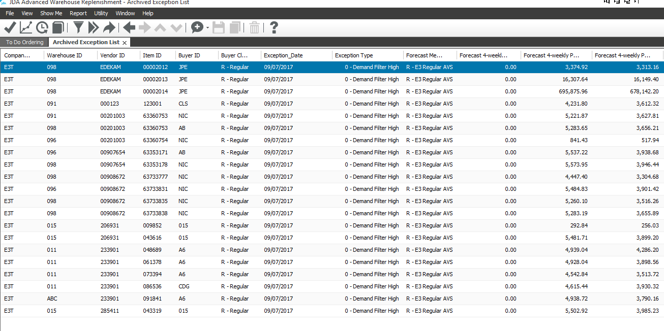 How to find Archived Exceptions in WMS