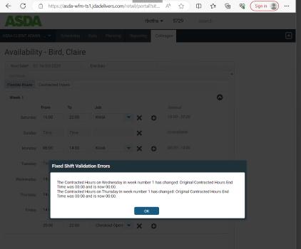 ASDA - Fixed Shift Data Addition and Validation Error Issue