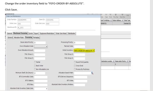 How to configure the inventory rotation method FEFO-ORDER-BY-ABSOLUTE