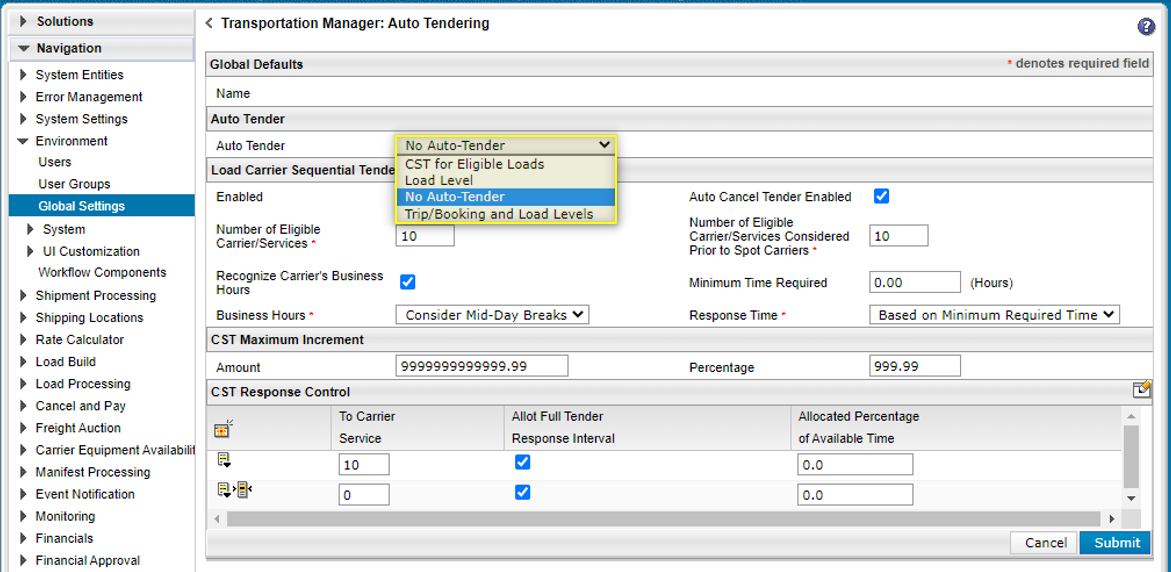 How to enable Auto Tender for TM Carriers?