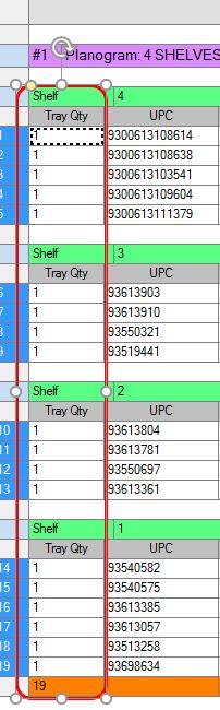 How to create a table to show how many products are merchandised in tray?