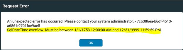 Cannot Delete Count In Draft Status Due To Sqldatetime Overflow