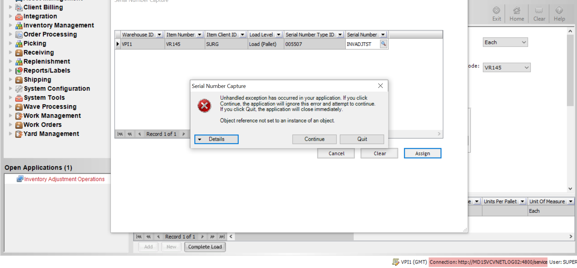 Unhandled Exception On Serial Number Capture 