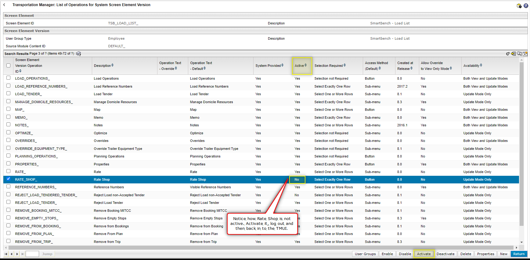How to add Rate Shop on Load Operations menu in Transportation Smartbench?